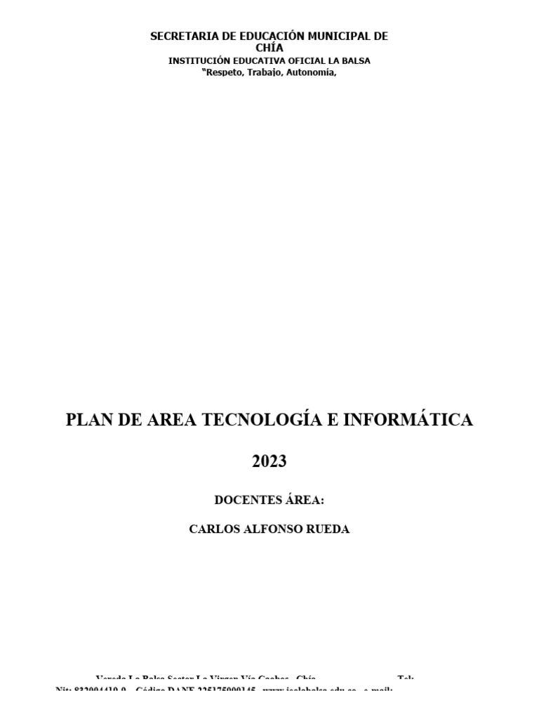 Plan de Area Tecnologia e Informatica TECNOLOGIA-E-INFORMATICA-IEOLABALSA-2023 | PDF ...