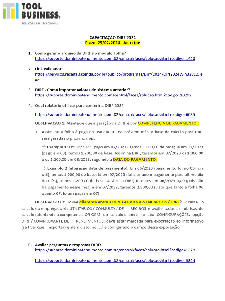 01 - Apostila de Apoio DIRF 2024 | PDF