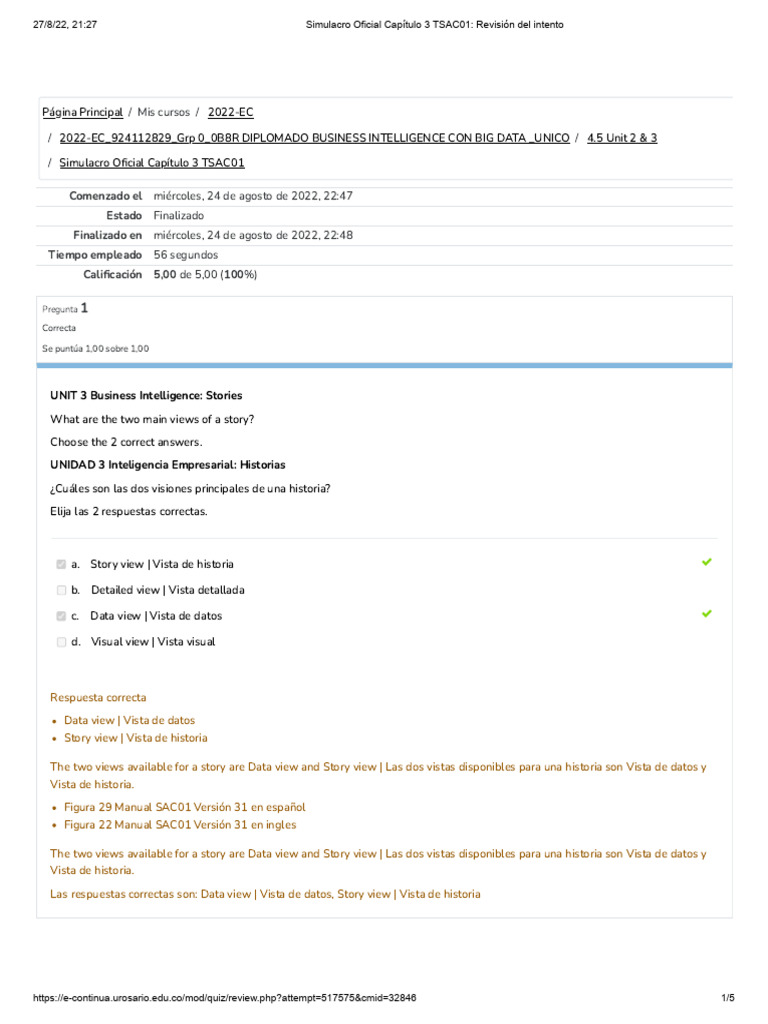 Simulacro Oficial Capítulo 3 TSAC01 - Revisión Del Intento | PDF | Análisis de los datos | Science