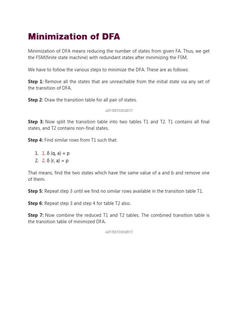 Minimization of DFA | PDF Minimization of DFA | PDF