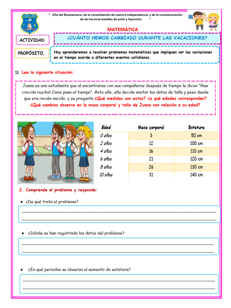 Ficha de Matema - Cómo Hemos Cambiado - 3° | PDF
