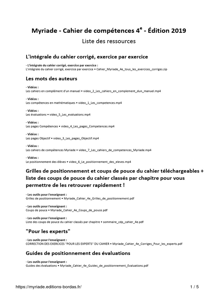 Ressources Myriade 4e: Compétences et Évaluations | PDF | Mathématiques
