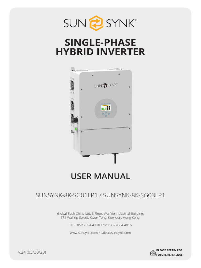 Sunsynk 8kw Hybrid Inverter Manual | PDF | Power Inverter | Solar Panel