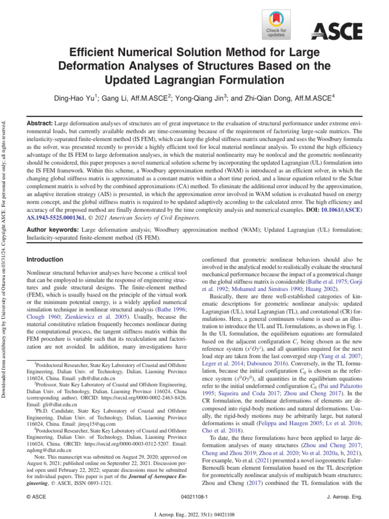 Yu Et Al 2021 Efficient Numerical Solution Method For Large Deformation Analyses of Structures ...