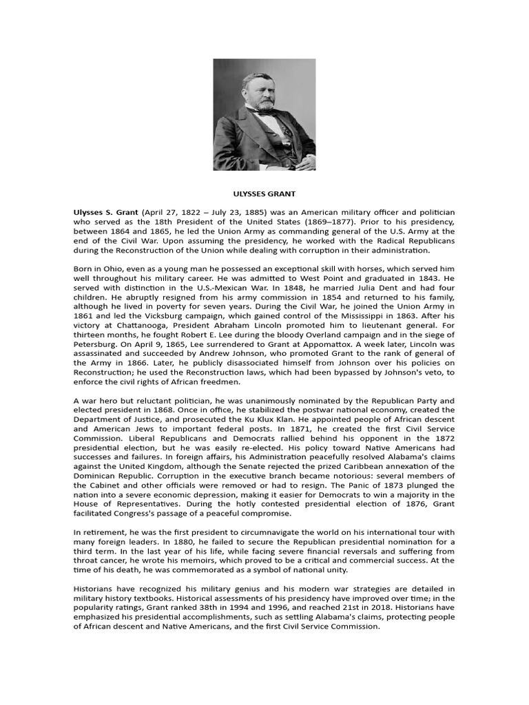 Ulysses Grant | PDF | Ulysses S. Grant | Reconstruction Era