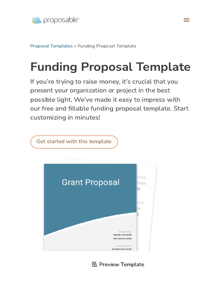 Funding Proposal Template - (Free Template) - Proposable | PDF ...