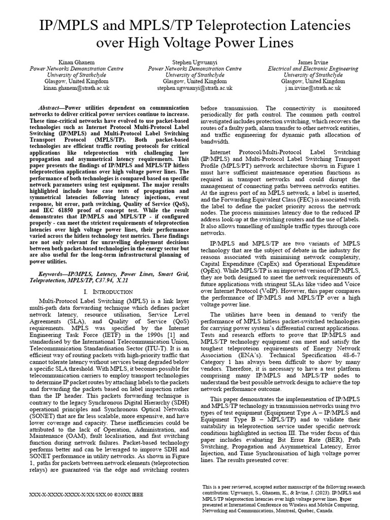 Ghanem Etal WiMob 2023 IP MPLS and MPLS TP Teleprotection Latencies ...