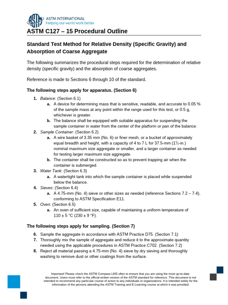 C127-15 Procedural Outline | PDF | Density | Applied And ...