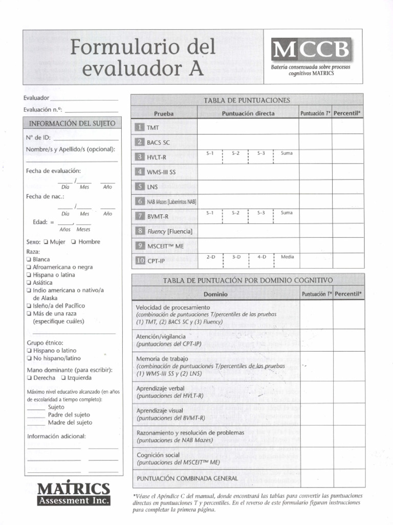 MCCB Formulario Del Evaluador A 0001 | PDF
