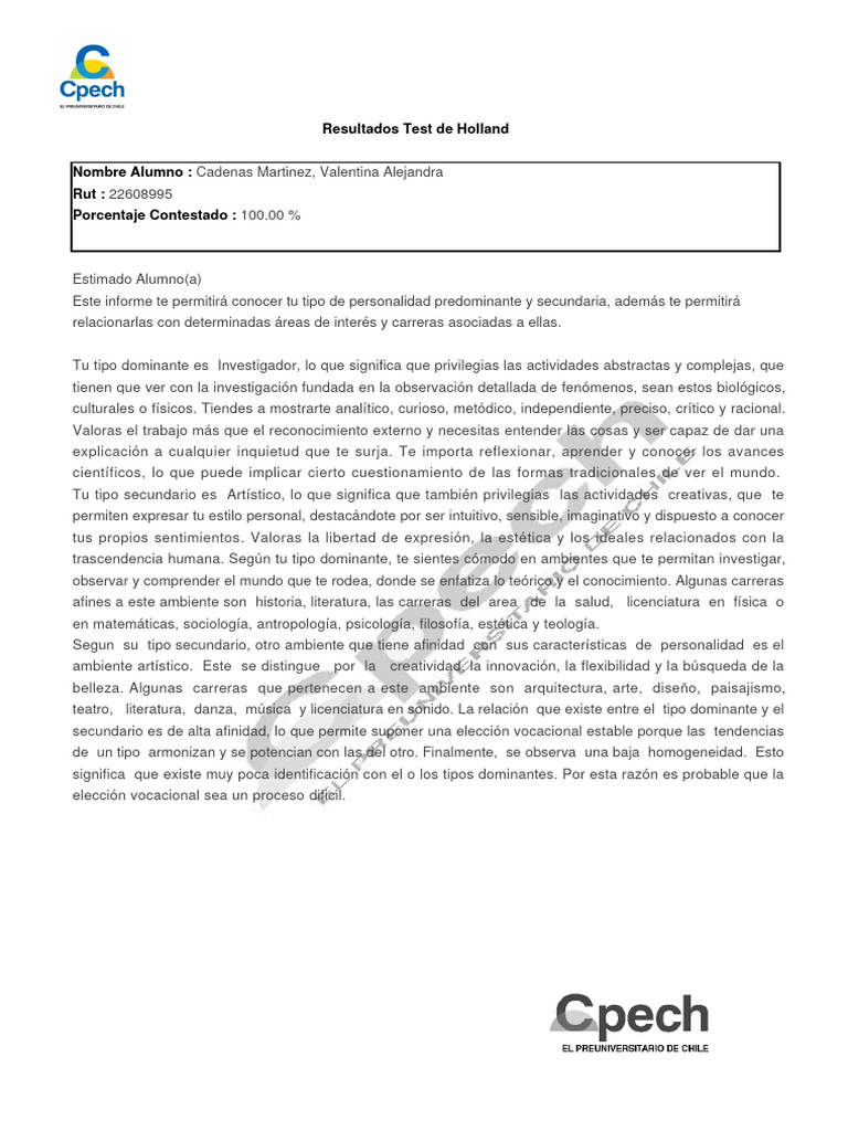 Test Holland | PDF | Estética | Cognición