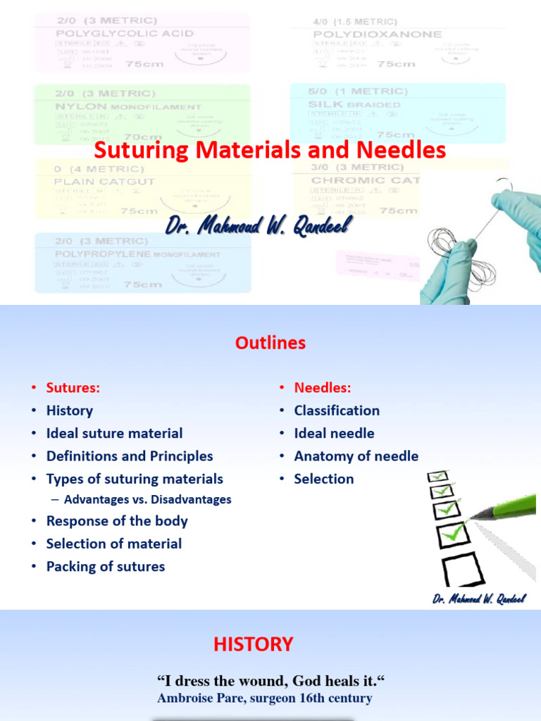 Suturing Materials and Needles: Dr. Mahmoud W. Qandeel | PDF | Surgical ...