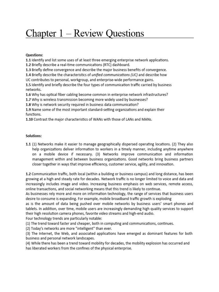 Chapter 1-Review Questions | PDF | Computer Network | Technological ...