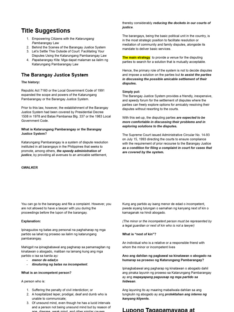 Understanding the Barangay Justice System | PDF | Mediation | Arbitration