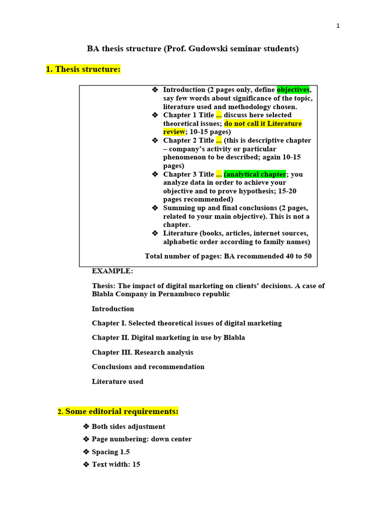 BA Thesis Instruction | PDF | Thesis