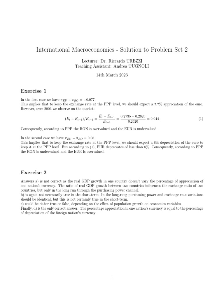 PS2 International Macroconomics Solutions | PDF | Exchange Rate | Purchasing Power Parity