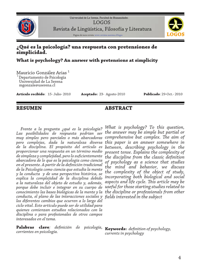 ¿Qué Es La Psicología - Una Respuesta Con Pretensiones de Simplicidad | PDF | Sicología | Mente