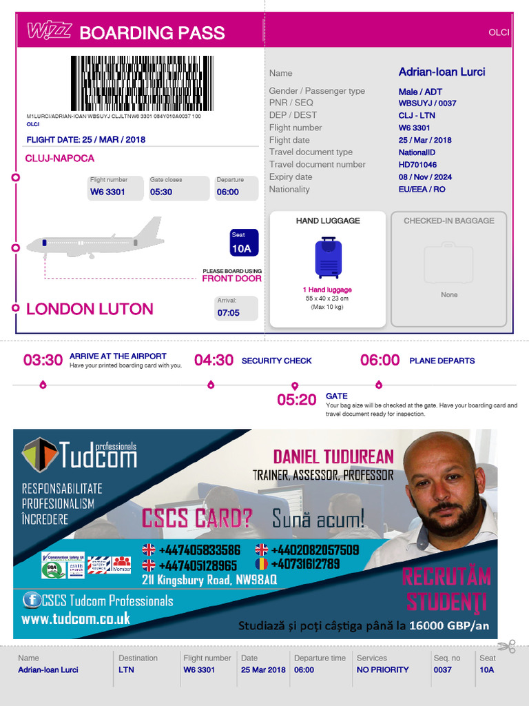 BoardingCard 164342556 CLJ LTN | PDF | Aviation | Transport