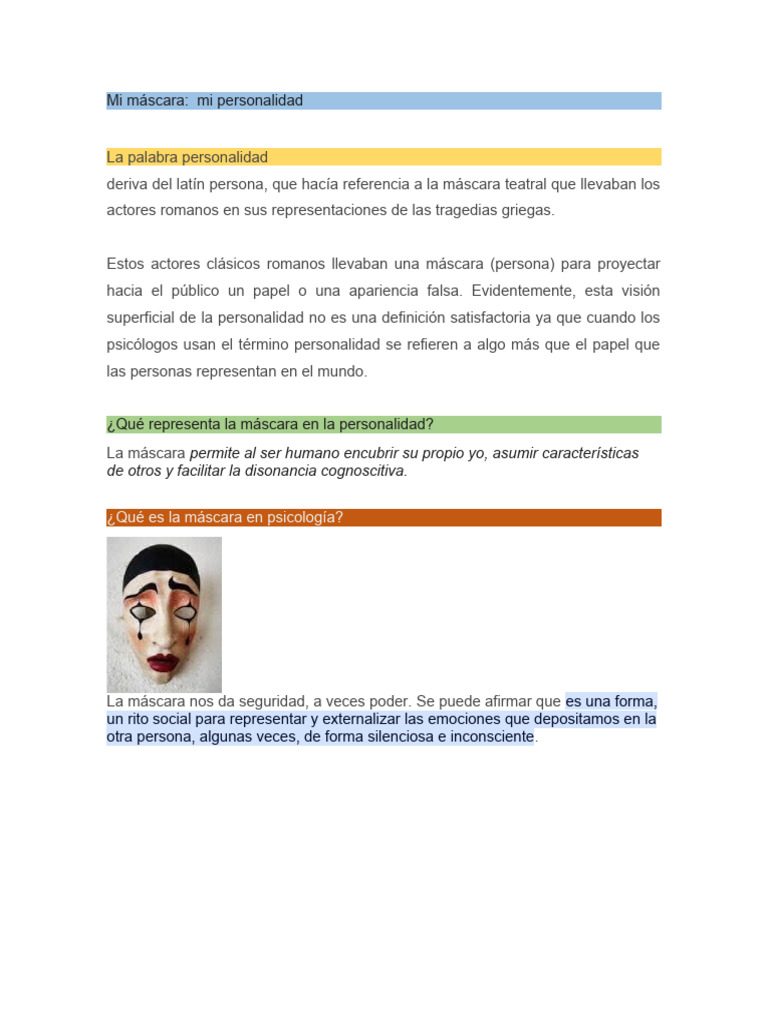 La Máscara y la Personalidad | PDF