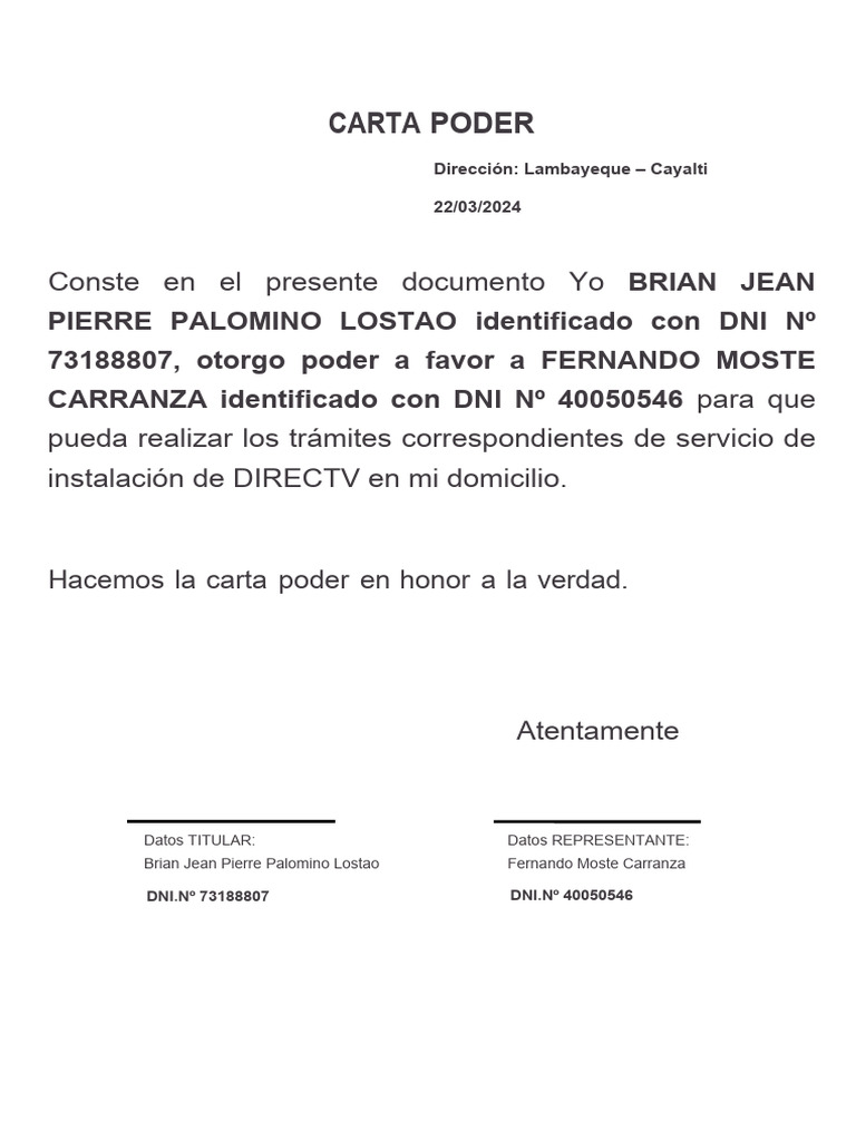 Modelo Carta Poder Editable | PDF