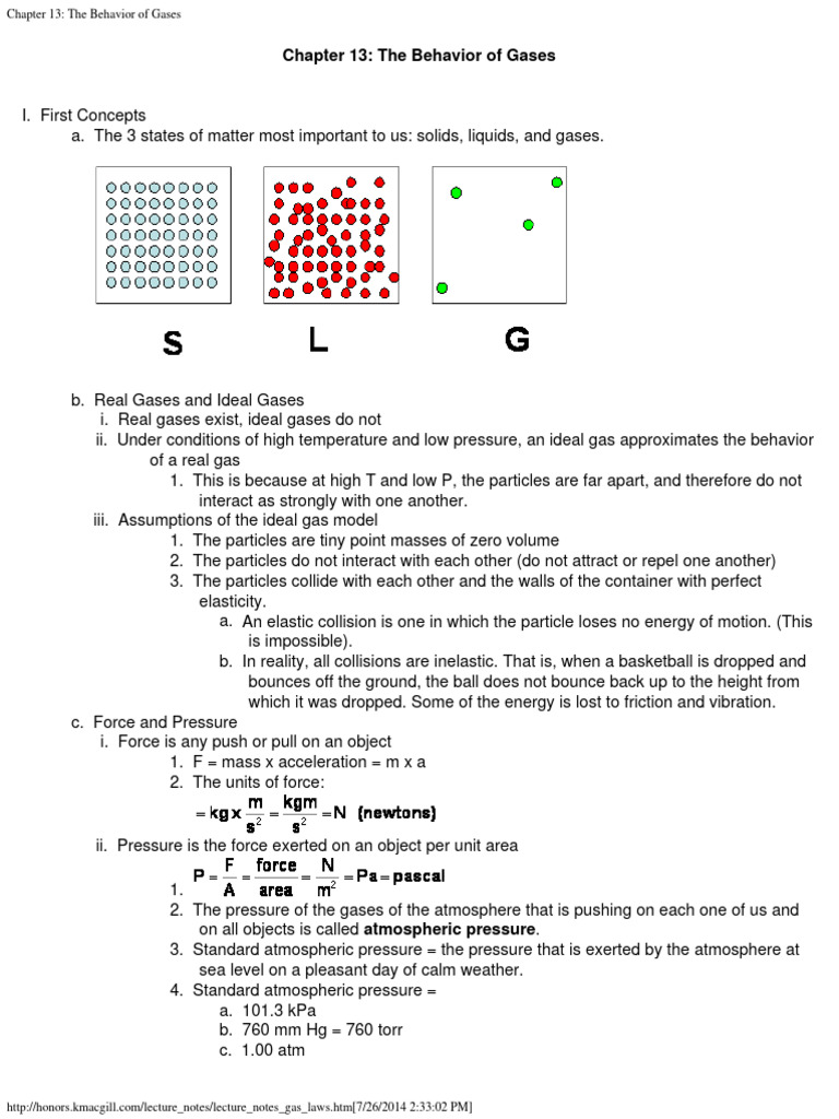 Lecture Notes CH 13 Gases | PDF | Gases | Evaporation