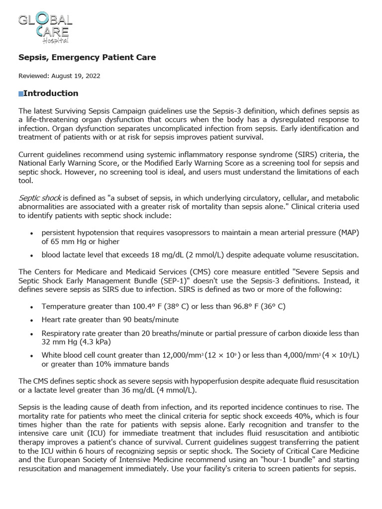 Sepsis - Reading Material | PDF | Sepsis | Shock (Circulatory)