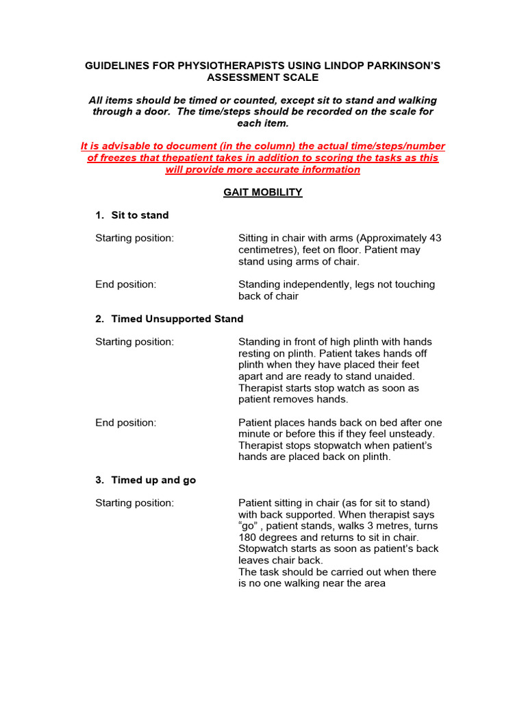 Lindopparkinsonsassessmentscale Guidelines 1 | PDF | Anatomical Terms ...
