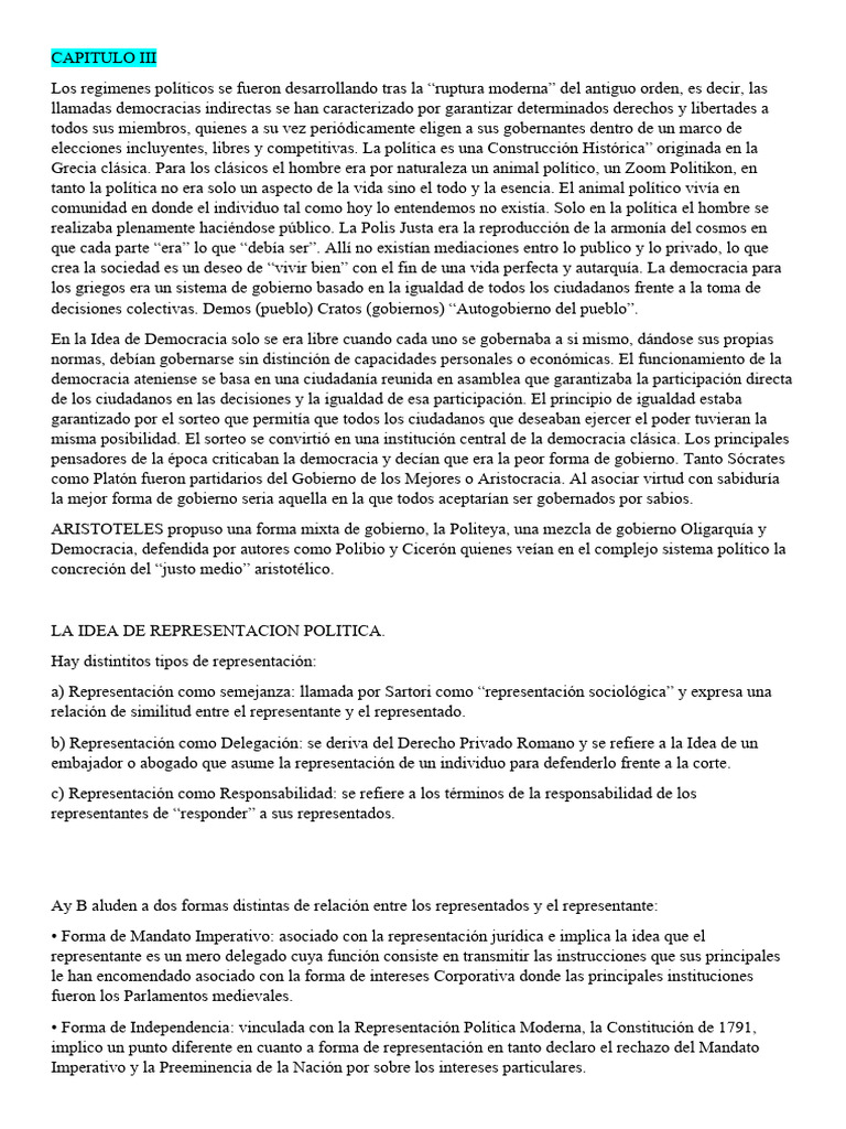 Resumen Manual de Ciencias Politicas (Cap LLL Al Cap V) Choclo | PDF | Gobierno | Democracia