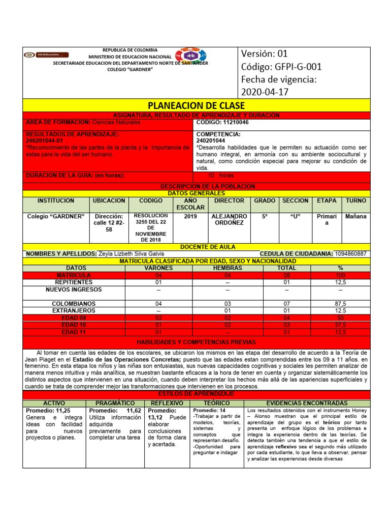 Planeacion de Clase | PDF | Aprendizaje | Psicología cognitiva