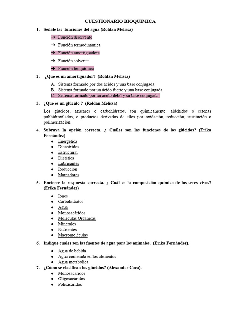 Cuestionario Bioquimica | PDF | Carbohidratos | Polisacárido