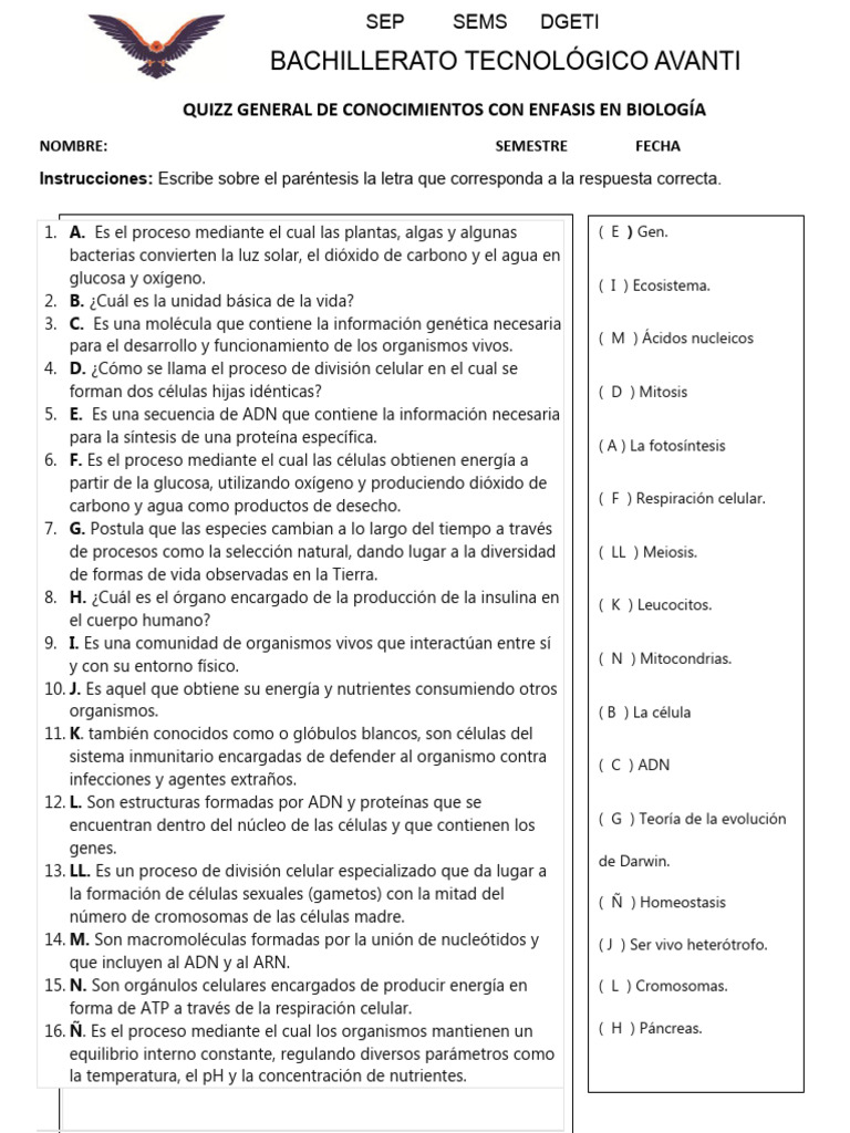Quizz General de Conocimientos Con Enfasis en Biología | PDF | Biología ... Quizz General de Conocimientos Con Enfasis en Biología | PDF | Biología ...