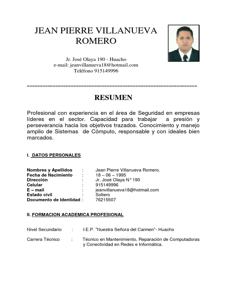 CV Jean Pierre Villanueva Romero | PDF | Informática