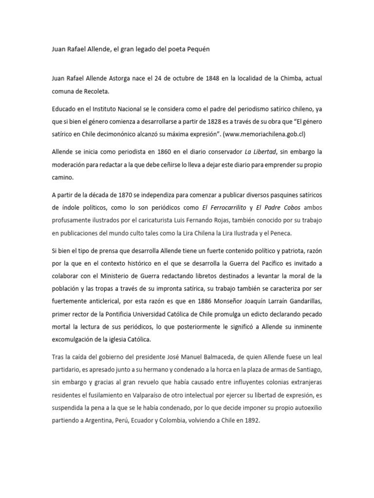 Legado de Juan Rafael Allende, poeta satírico | PDF