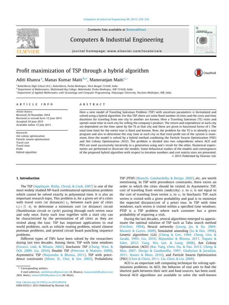 Profit Maximization of TSP Through A Hybrid Algorithm | PDF | Mathematical Optimization | Algorithms