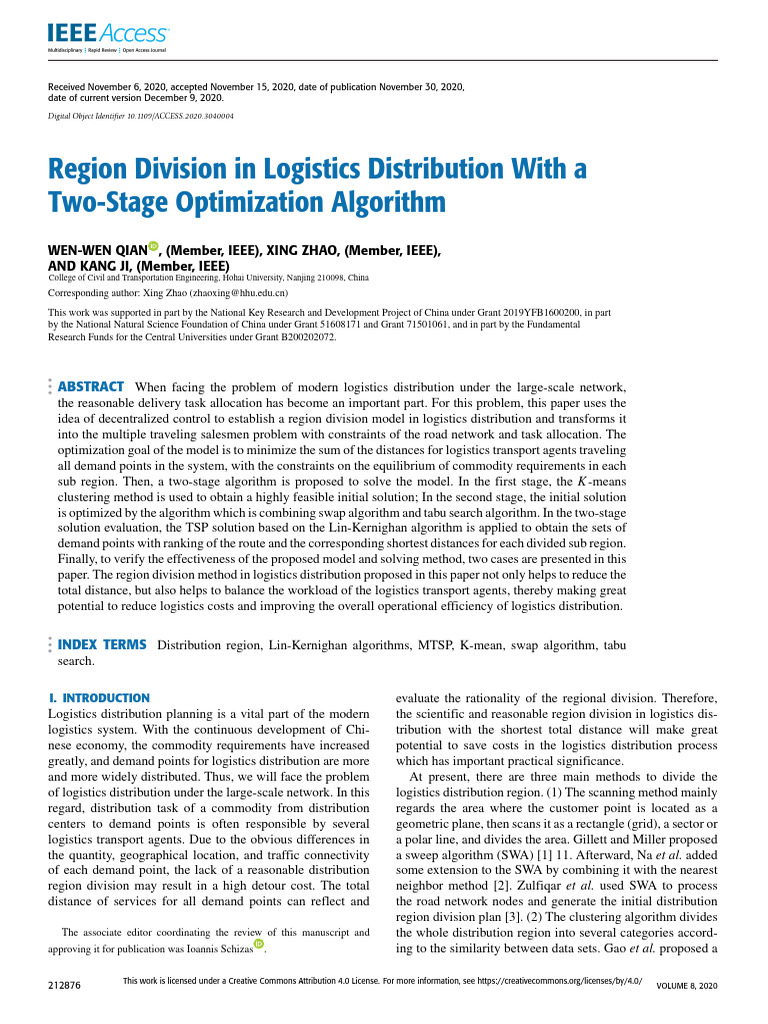 Region Division in Logistics Distribution With A Two-Stage Optimization ...