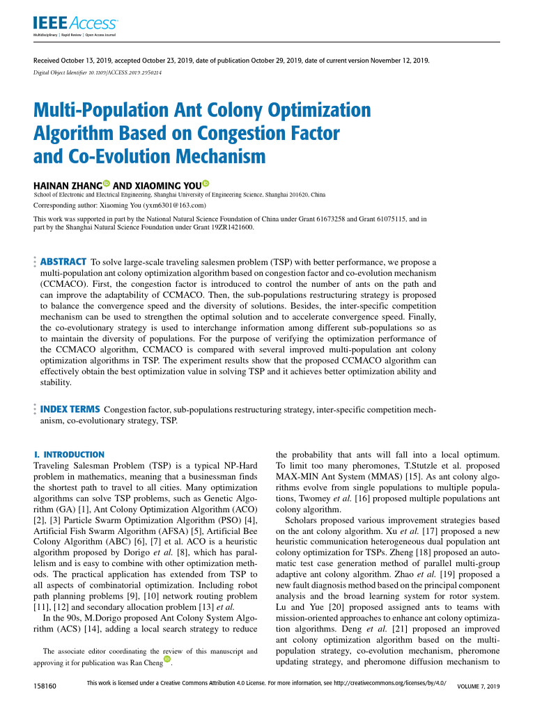 Multi-Population Ant Colony Optimization Algorithm Based On Congestion Factor and Co-Evolution ...