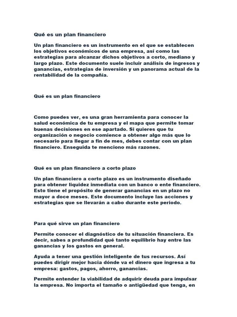 Plan Financiero | PDF | Business | Economias