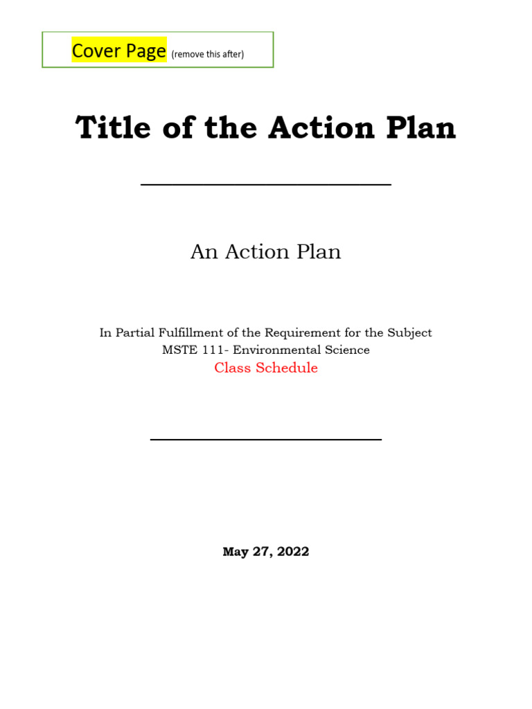 Action Plan Cover Page Example | PDF
