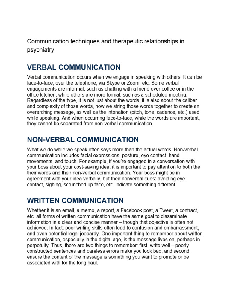 Verbal Communication | PDF | Psychotherapy | Behavioural Sciences