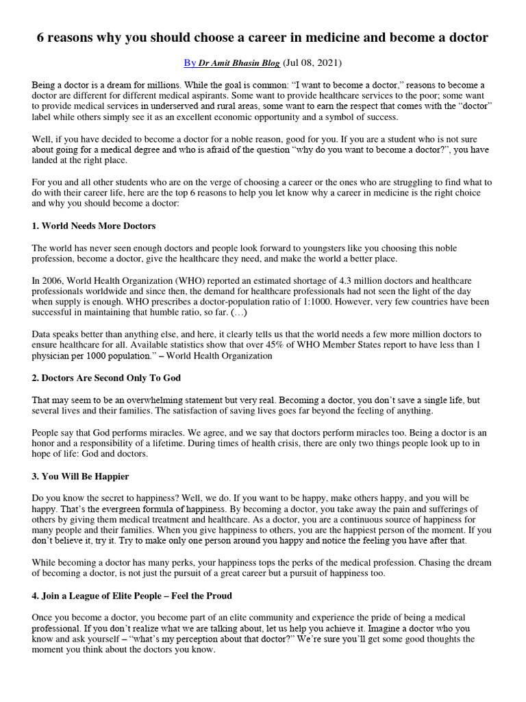 6 Reasons to Pursue a Medical Career | PDF | Physician | Happiness