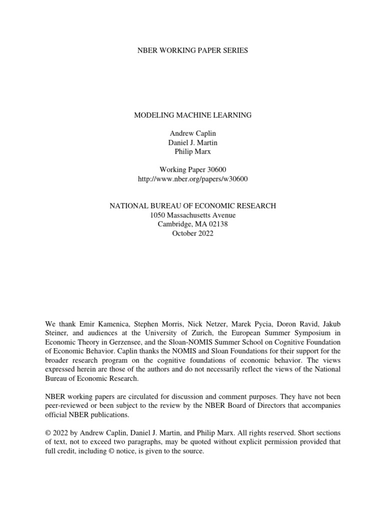 NBER MODELING MACHINE LEARNING w30600 (2022) | PDF | Machine Learning | Artificial Neural Network