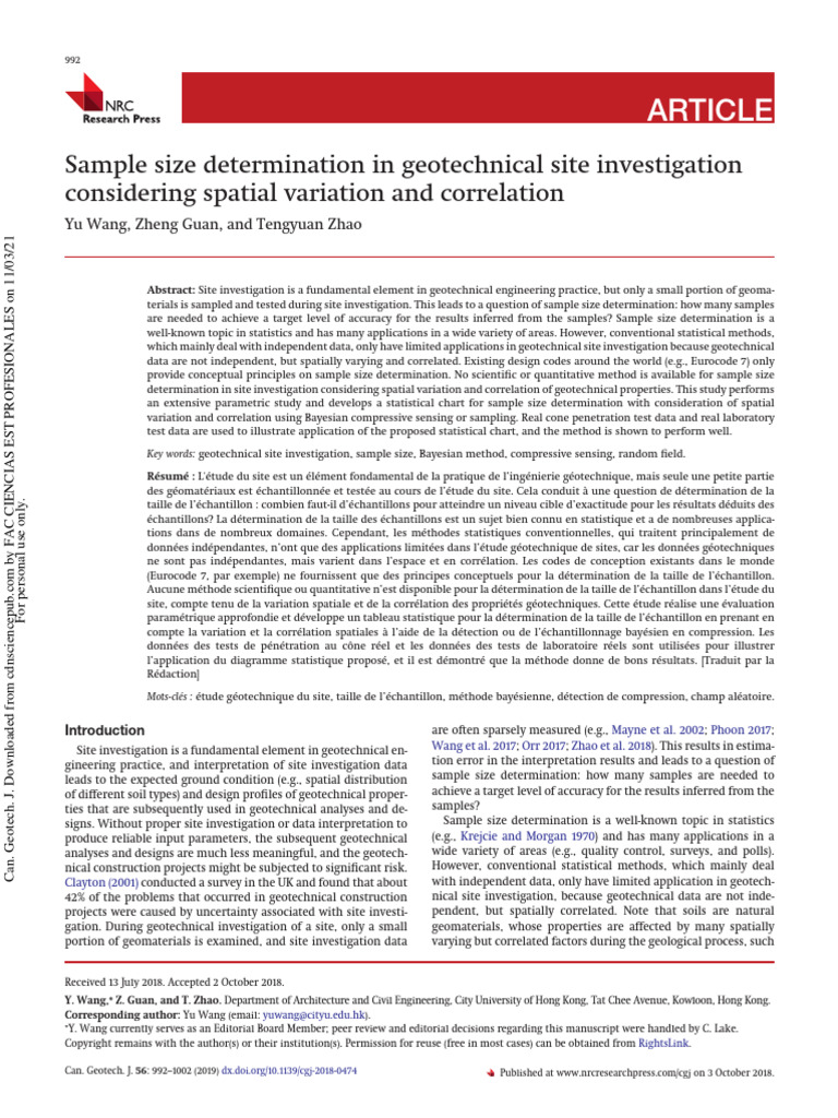 Sample Size Determination in Geotechnical | PDF | Statistics | Sampling (Statistics)