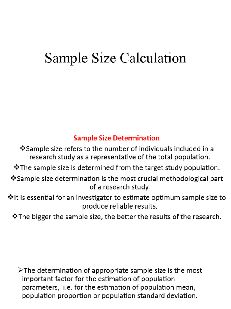 Sample Size Calculation | PDF | Sample Size Determination | Standard ... Sample Size Calculation | PDF | Sample Size Determination | Standard ...