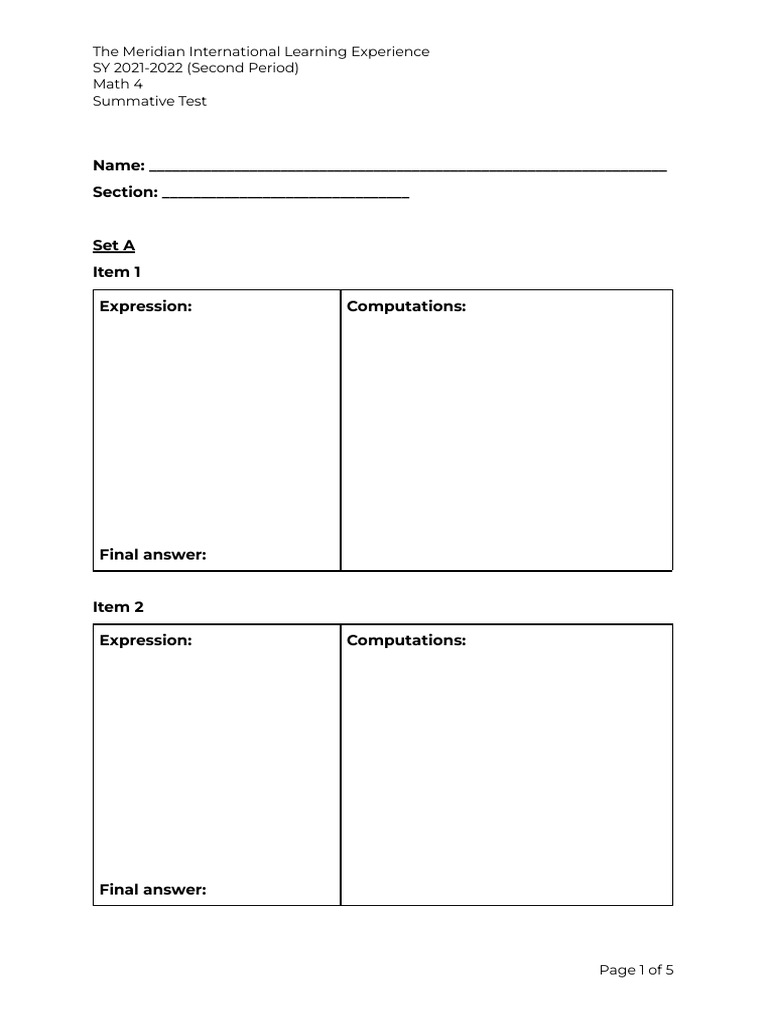 Math4 2ndP Summative Test - Test Template | PDF | Mathematics | Science