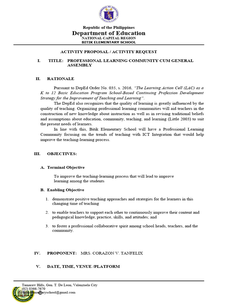 Activity-Proposal-for SLAC | PDF | Learning | Teachers