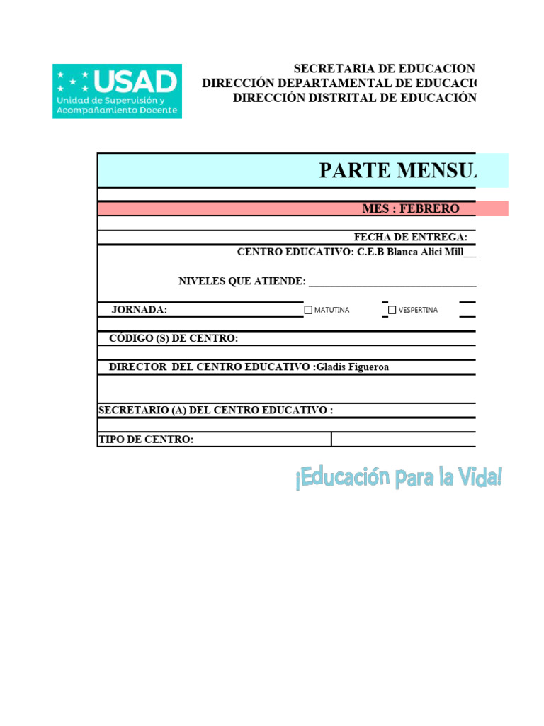 Formato de Parte Mensual 2024 Bam | PDF