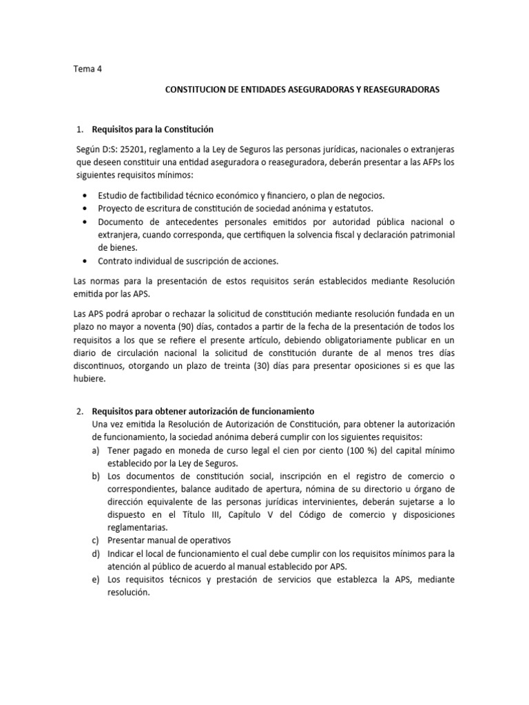 Tema 4 CONSTITUCIÓN DE ENTIDADES ASEGURADORAS Y REASEGURADORAS | PDF | Seguro | Reaseguro