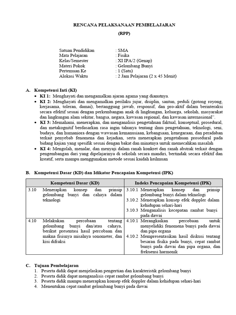 RPP Gelombang Bunyi Pertemuan 1 | PDF