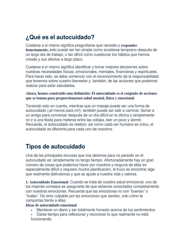 Qué Es El Autocuidado | PDF | Estrés (biología) | Mente