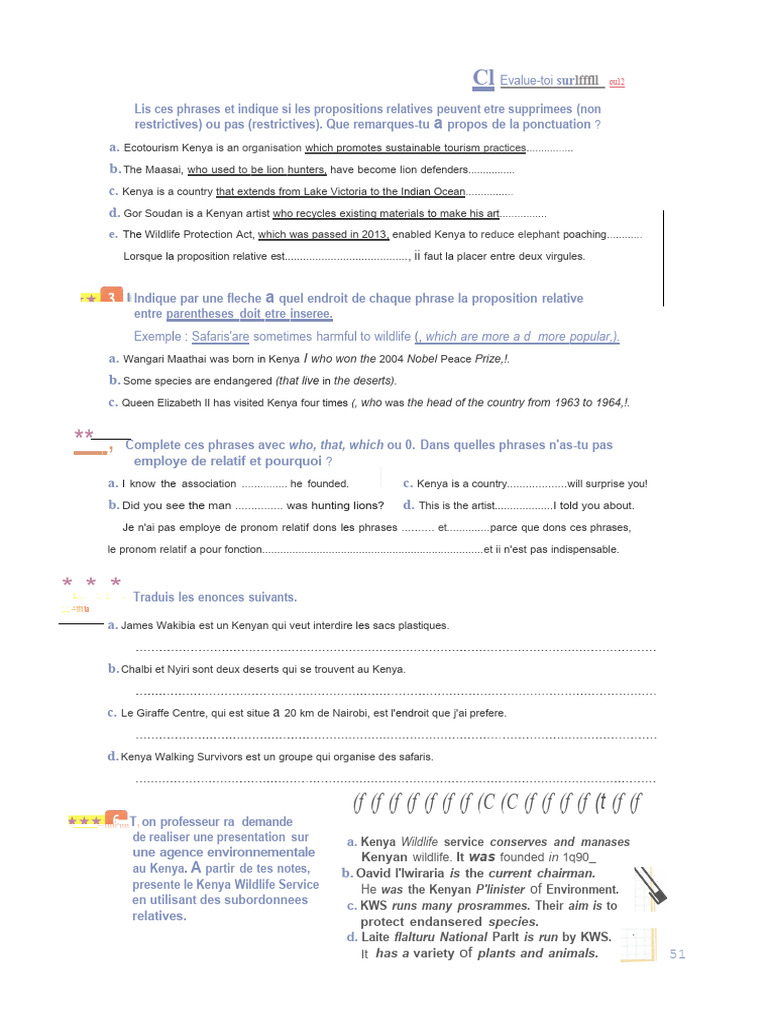 Propositions relatives en anglais : exercices pratiques | PDF ...