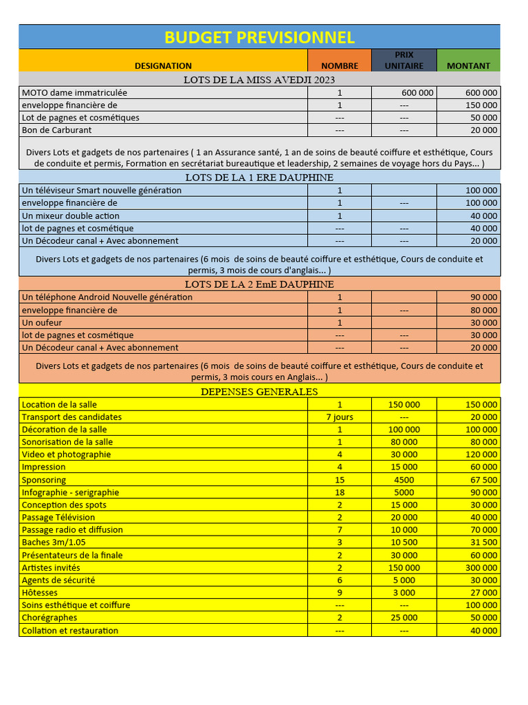 Budget Previsionnel | PDF